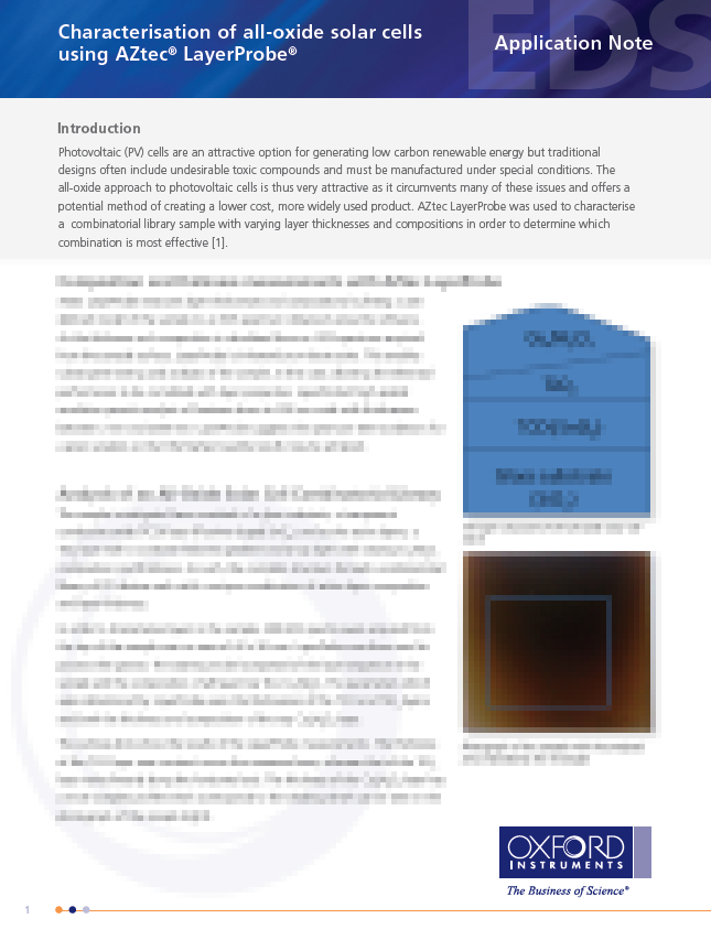 Characterisation of all-oxide solar cells using AZtec LayerProbe - Nanoanalysis - Oxford Instruments